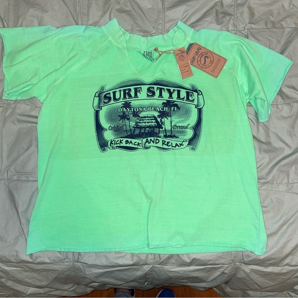 surf style | Tops | Surf Style Daytona Beach Neon Green Distressed Top ...